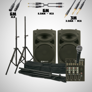 Lightweight PA Combo Speakers, Mixer, Microphone, Cables, Etc ...